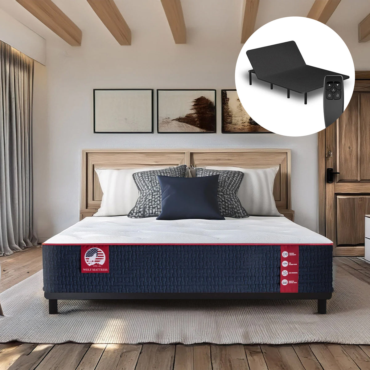 Queen 13-Inch Memory Foam Hybrid Plush Mattress and R220 Adjustable Ba ...